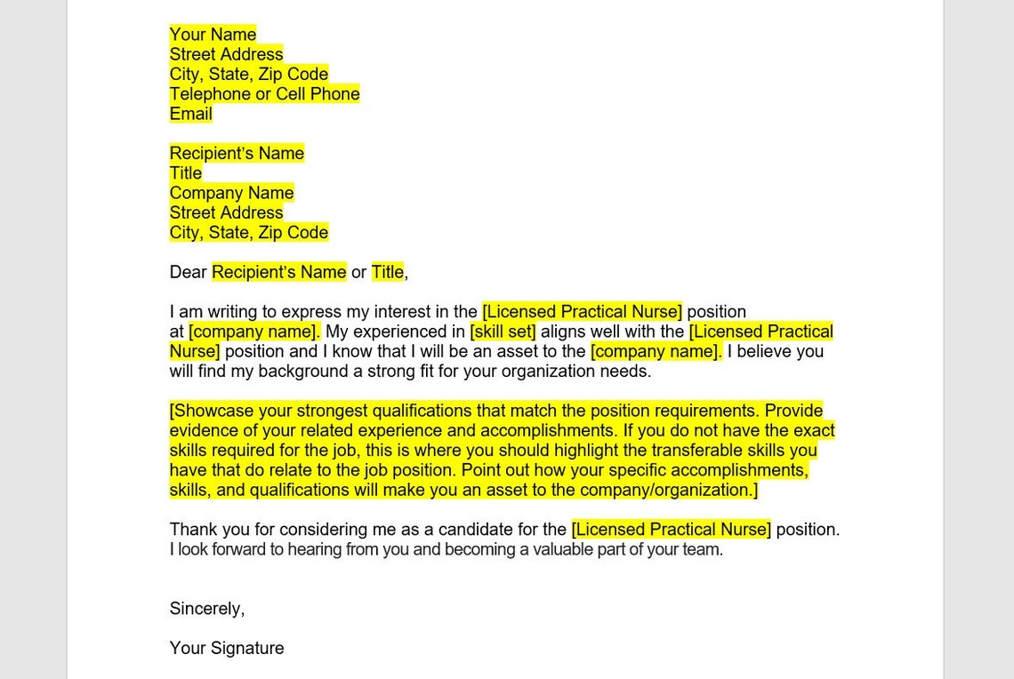 Licensed Practical Nurse, LPN Nurse, Cover Letter Template, Editable ... Licensed Practical Nurse, LPN Nurse, Cover Letter Template, Editable ...