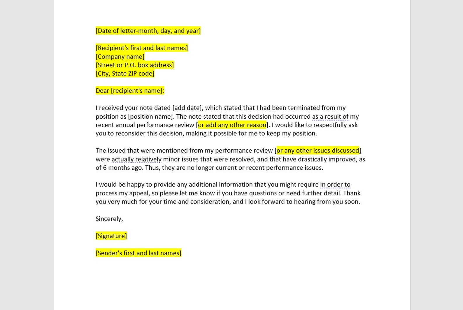 Job Termination Appeal Letter Template, Job Termination Appeal Letter ...