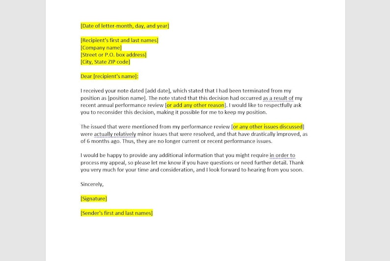 Job Termination Appeal Letter Template, Job Termination Appeal Letter ...