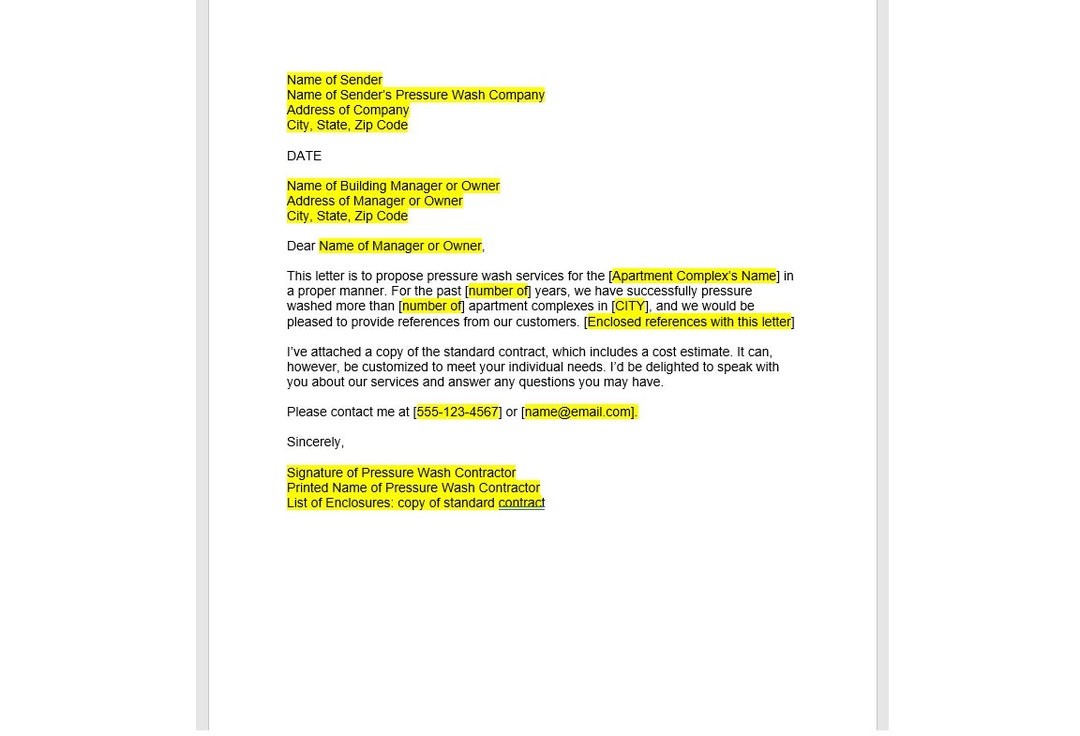 Pressure Washer Proposal, Pressure Washer Proposal Letter Template ...