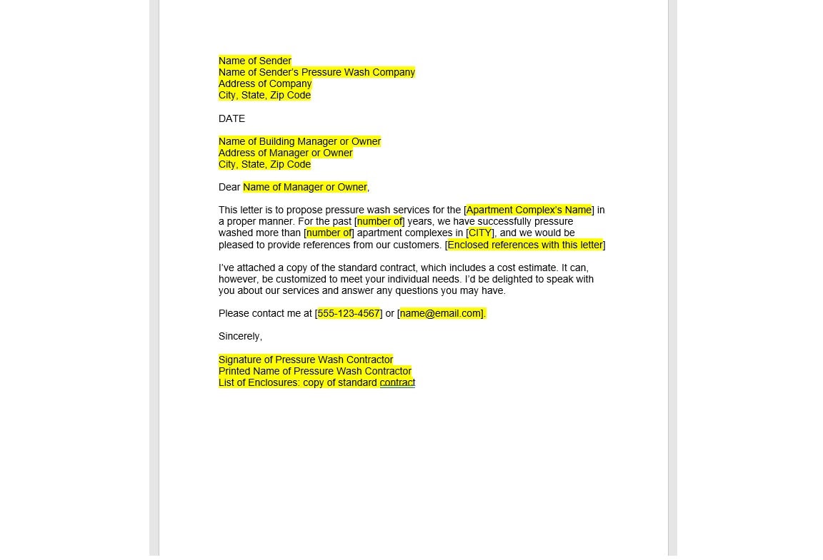 Pressure Washer Proposal, Pressure Washer Proposal Letter Template ...