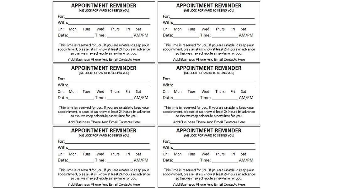 Editable Appointment Reminder Card Template, DIY Editable Cards ...