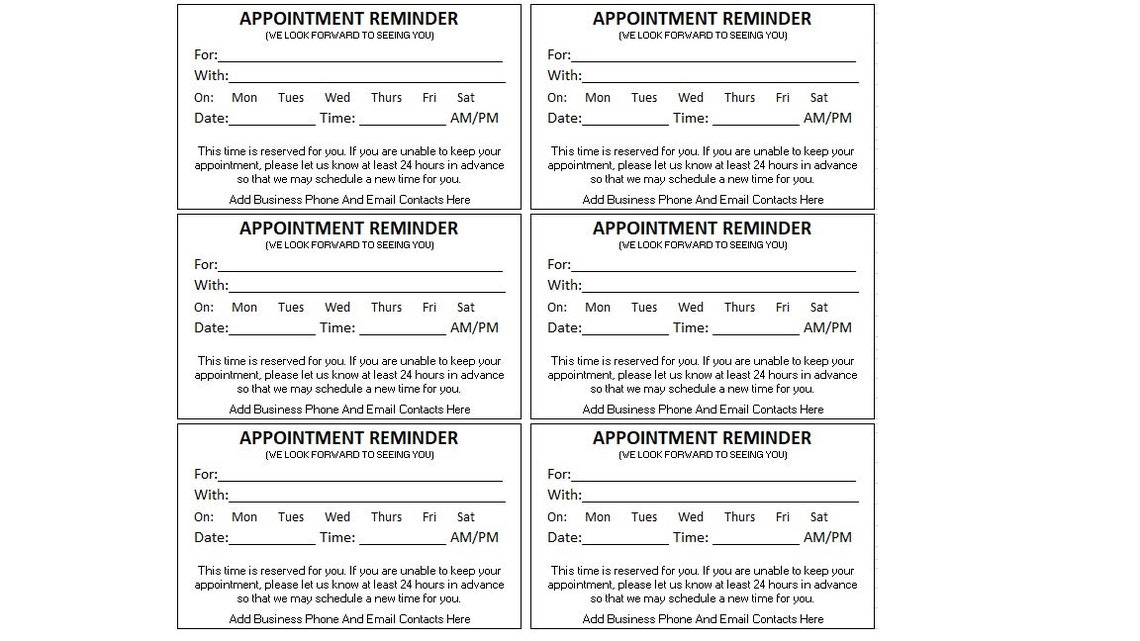 Editable Appointment Reminder Card Template, DIY Editable Cards ...