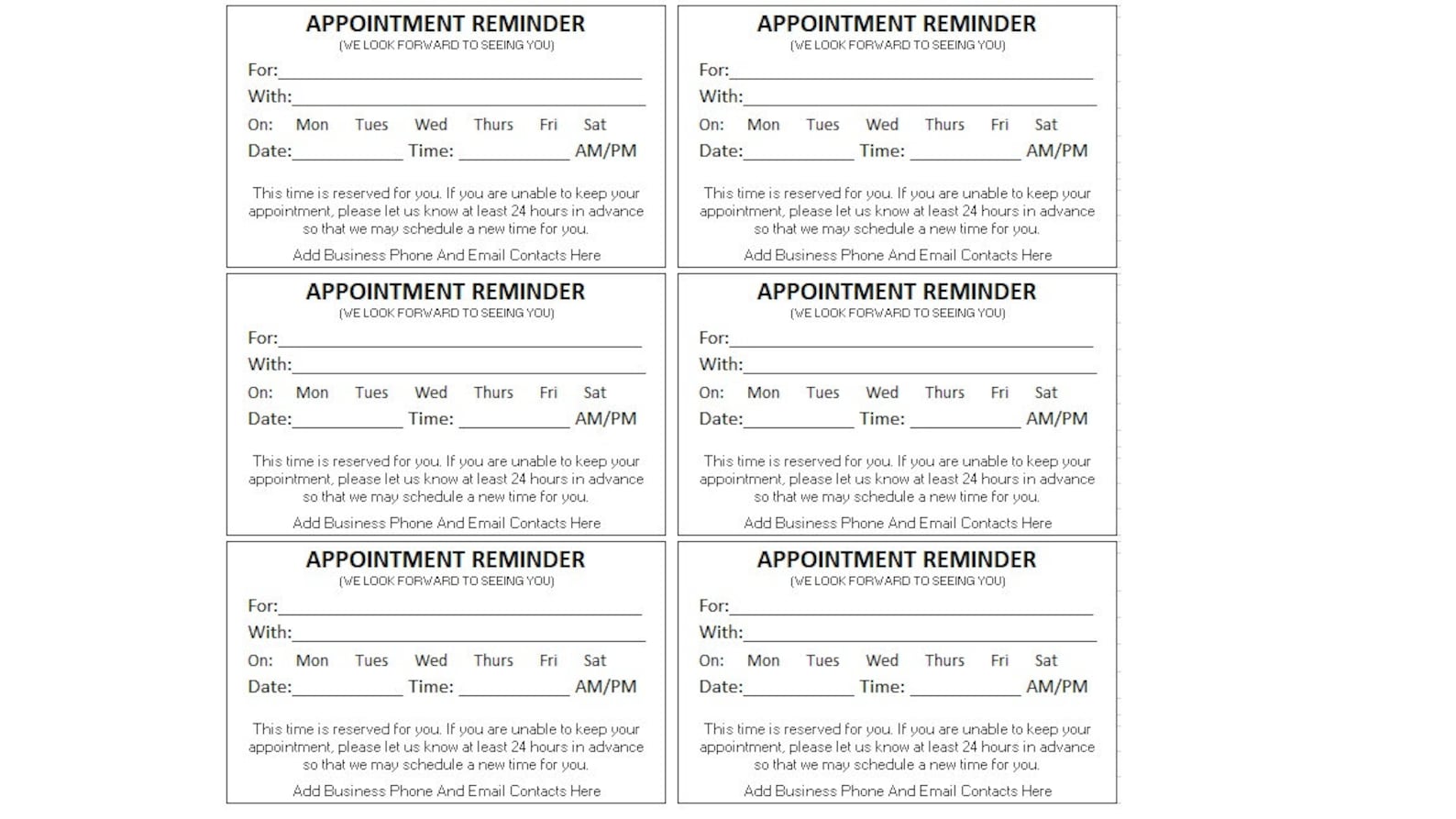Editable Appointment Reminder Card Template, DIY Editable Cards ...