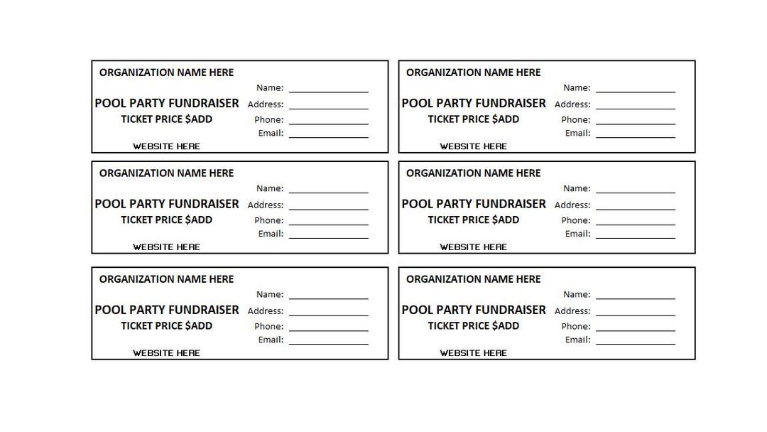 Pool Party Raffle Printable Fundraiser Ticket, Editable Pool Party ...