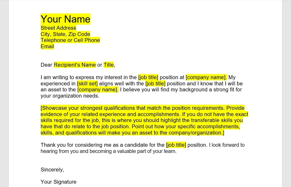 Cover letter australia store