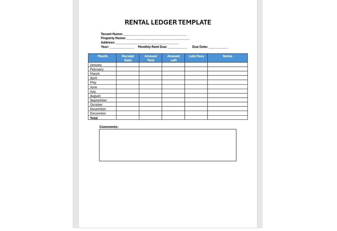Editable Rental Ledger Template, Rent Ledger, Rent Ledger Template ...