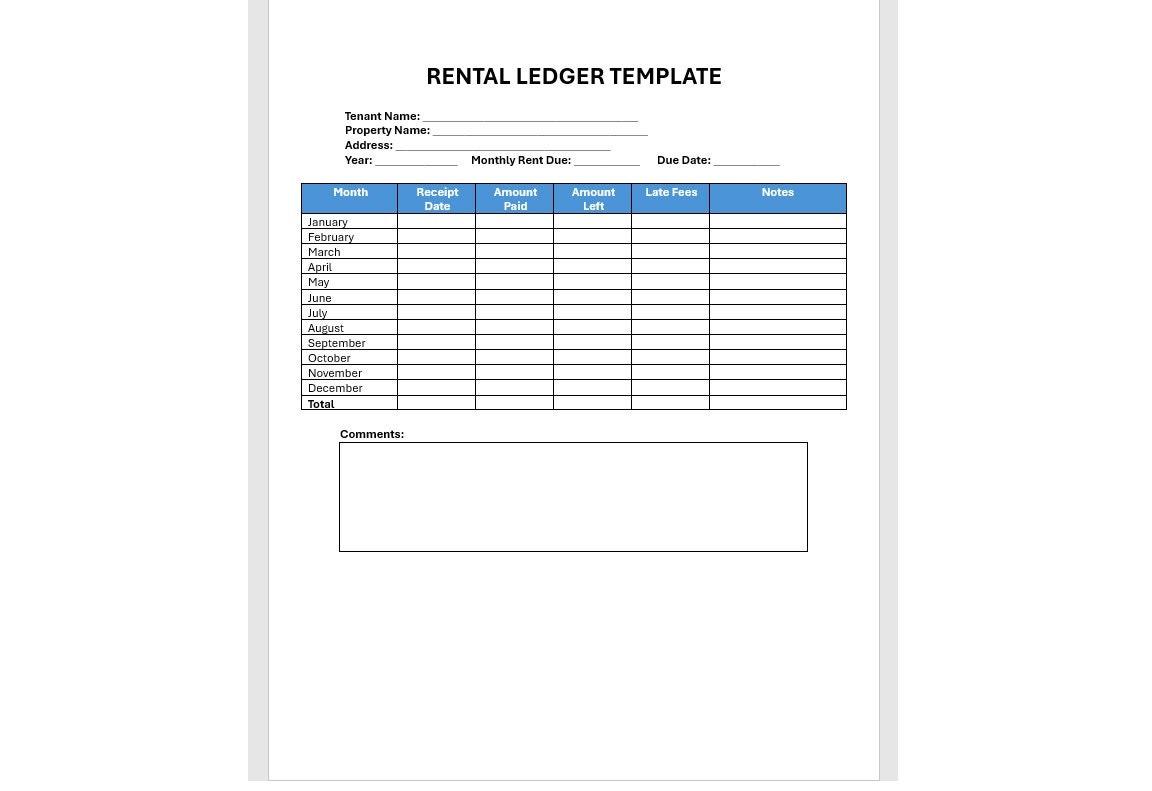 Editable Rental Ledger Template, Rent Ledger, Rent Ledger Template ...