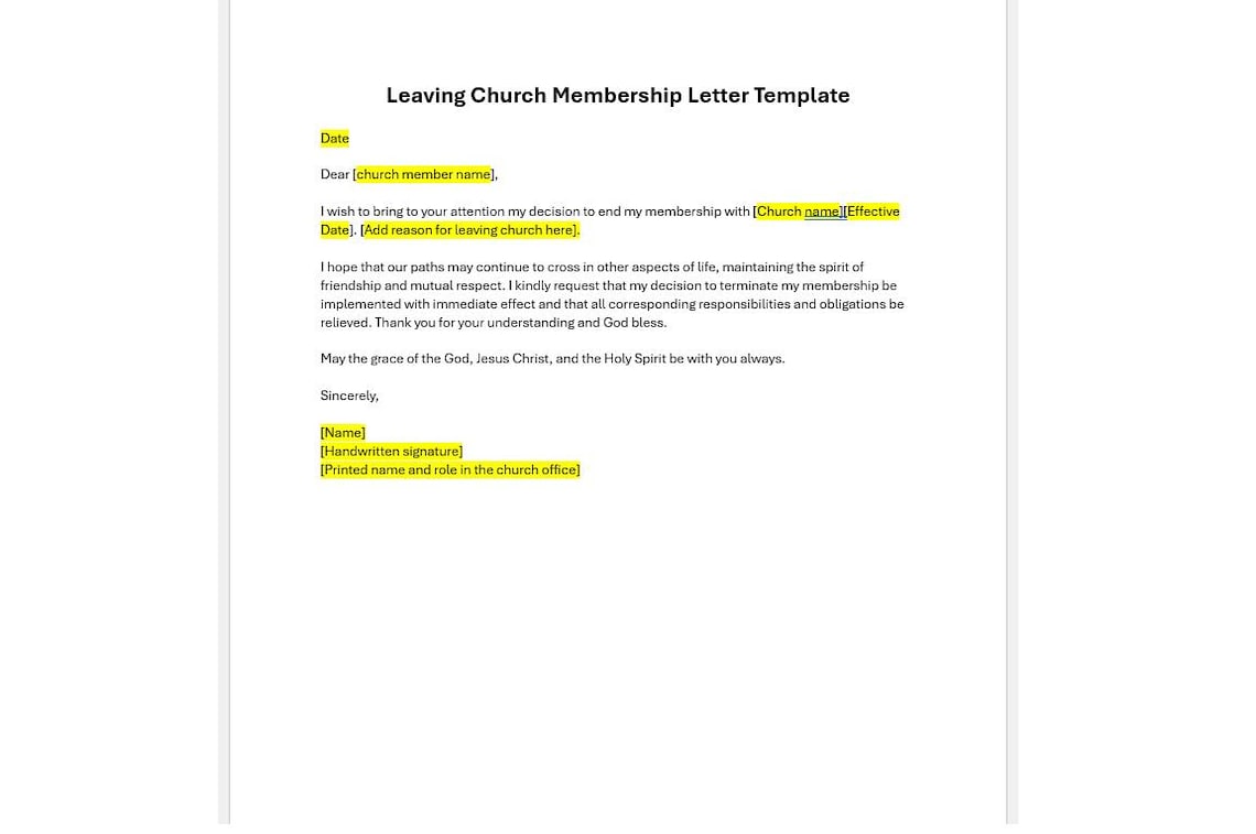 Leaving Church Membership Letter Template, Leaving Church Letter ...