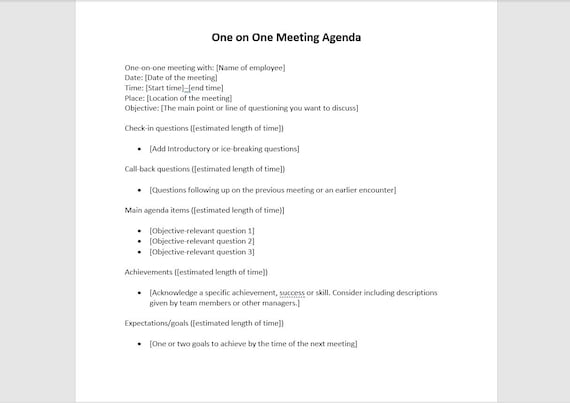 Character Reference Wording Agenda Word Template 1 To 1 Meeting Sample