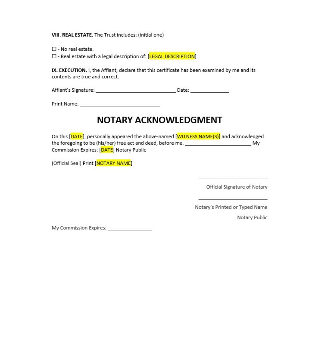 Affidavit of Successor Trustee Form, Affidavit of Successor Form ...