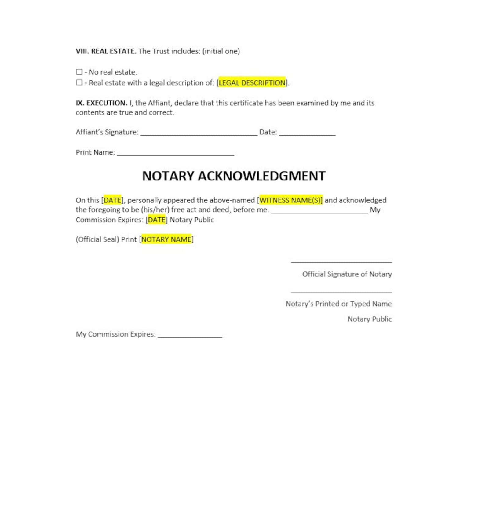 Affidavit of Successor Trustee Form, Affidavit of Successor Form ...