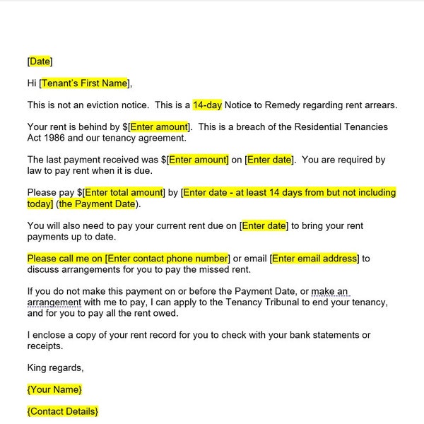 Rent Reminder Letter - Etsy