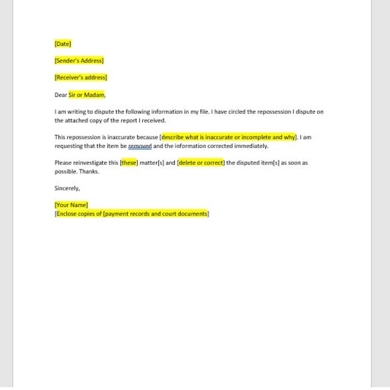 Repossession Letter - Etsy