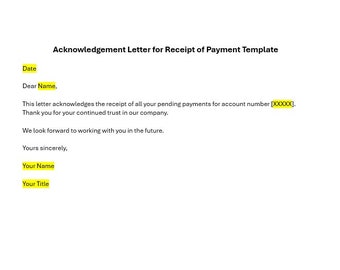 Editable Acknowledgement Letter for Receipt of Payment Template ...