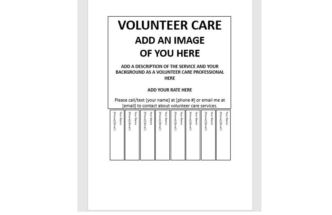 Editable Volunteer Care Tear-off Flyer, Tear-off Flyer Template ...