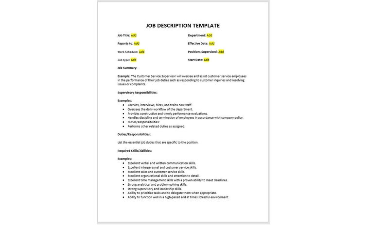 Editable Job Description Template, Job Description Template, Work ...