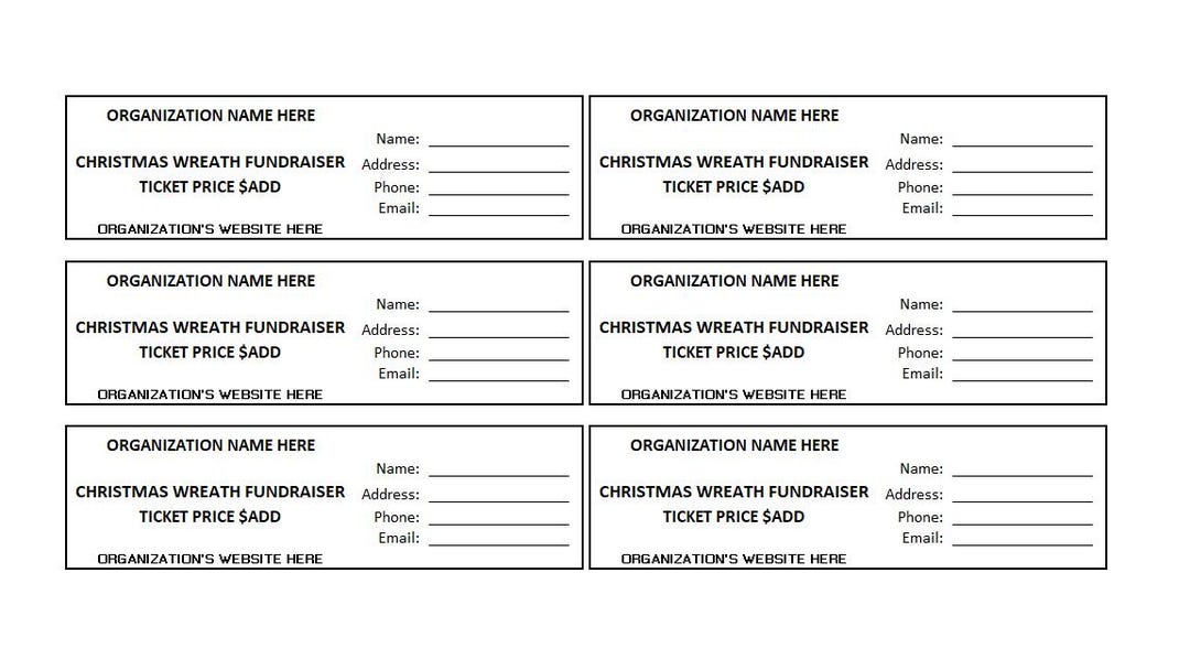 Editable Christmas Wreath Fundraiser Raffle Ticket, Christmas Wreath ...