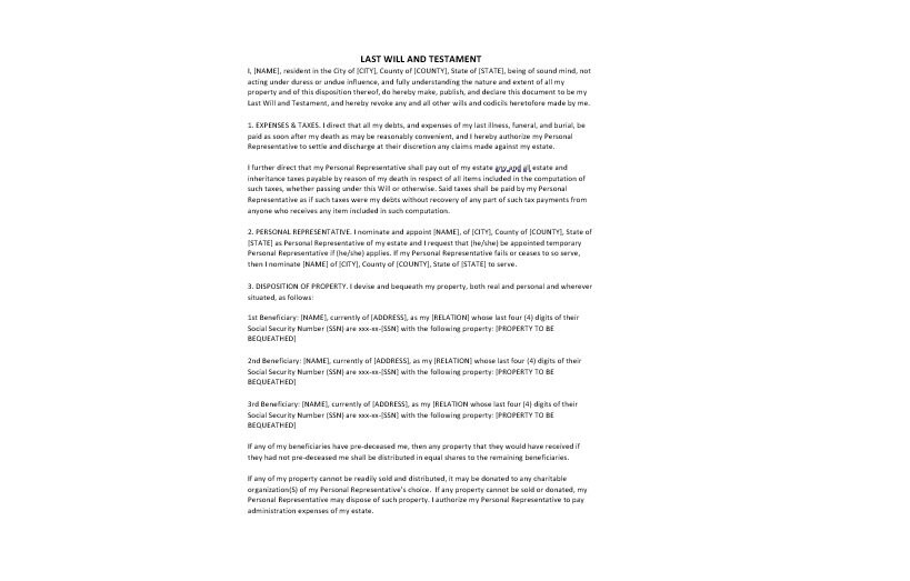 Last Will Template, Last Will Letter, Last Will Letter Template, Final ...