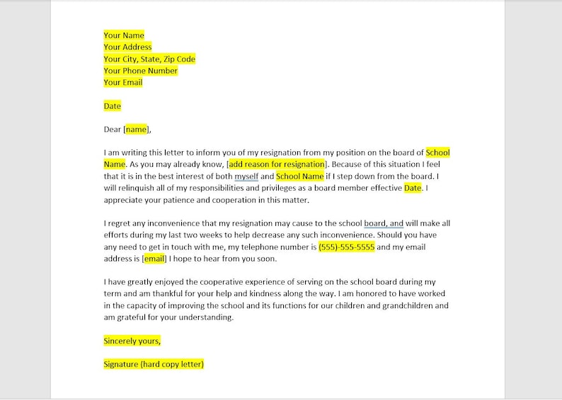School Board Resignation Letter, School Board Resignation Letter ...