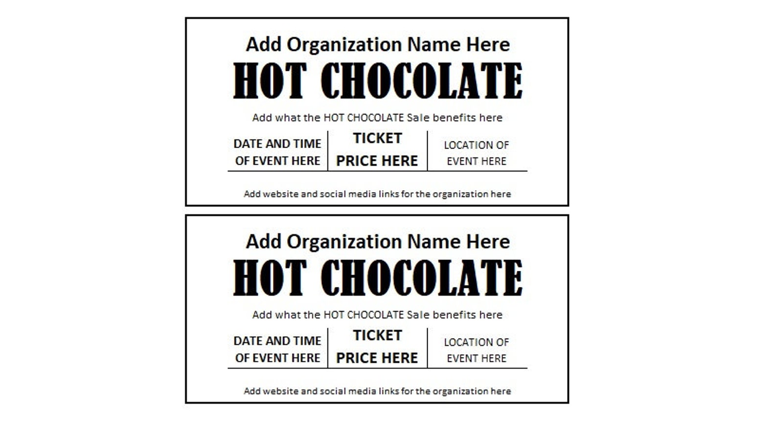 Hot Chocolate Sale Ticket, Hot Chocolate Sale Fundraiser Ticket, Hot ...