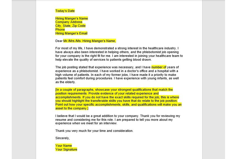 Phlebotomy Cover Letter