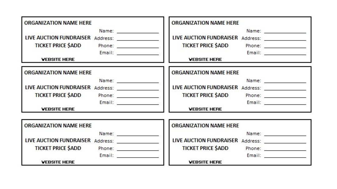 Live Auction Printable Fundraiser Ticket, Editable Live Auction ...