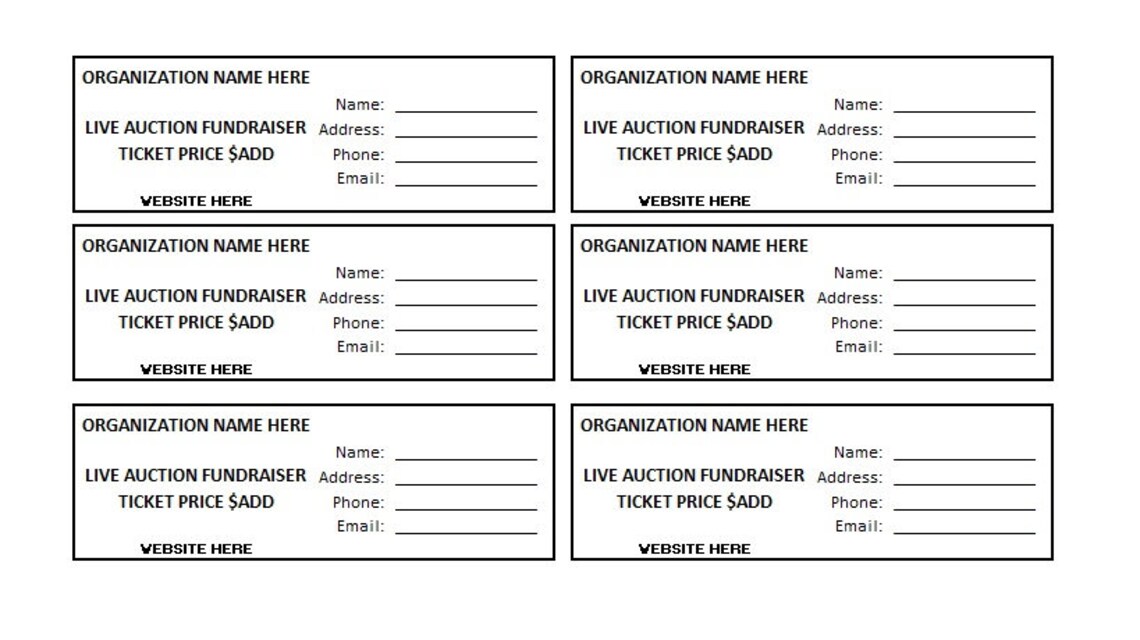 Live Auction Printable Fundraiser Ticket, Editable Live Auction ...