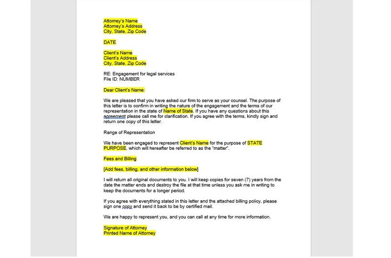 Carta de compromiso de abogado, plantilla de carta de compromiso de ...