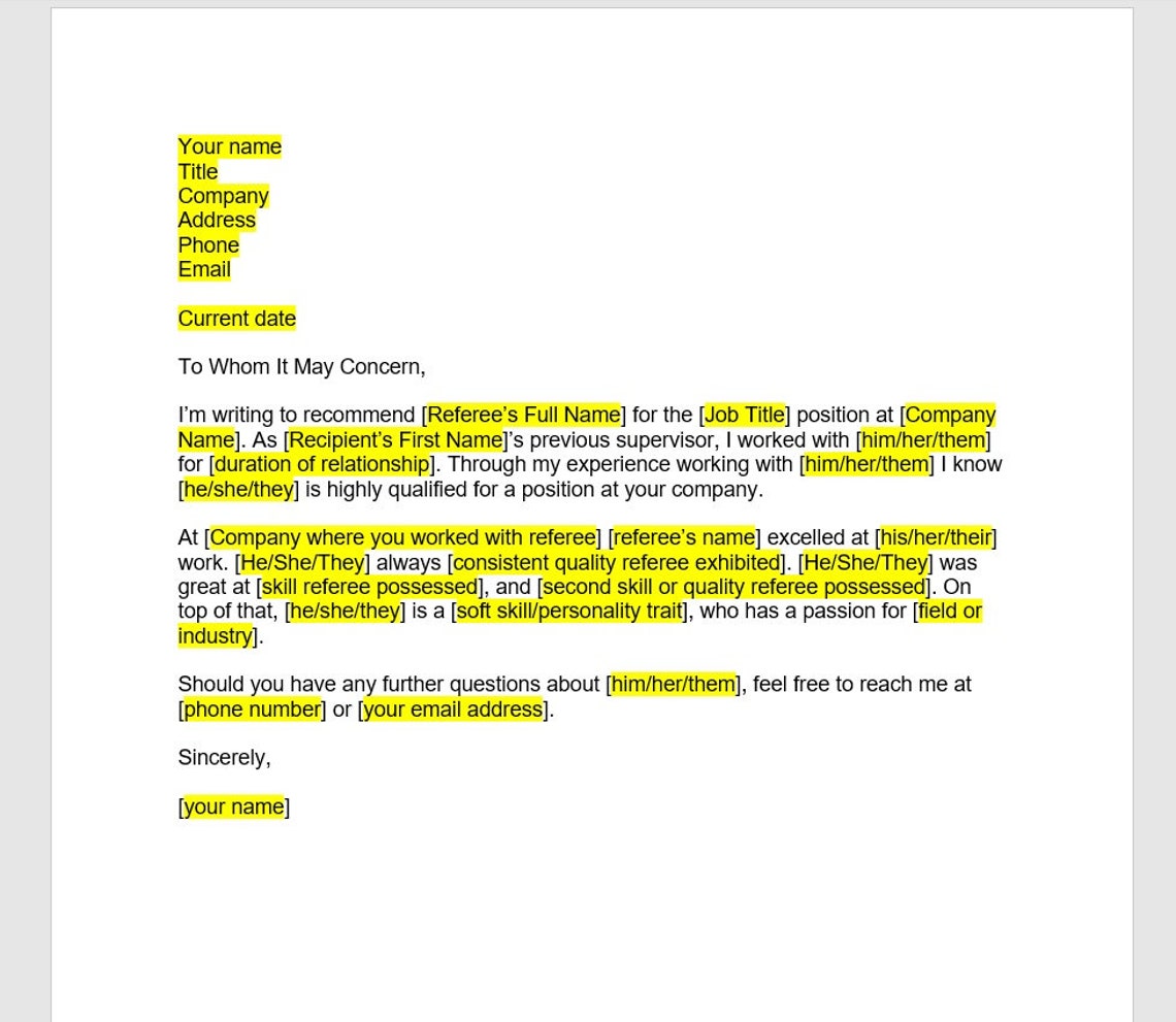 Reference Letter Template, Employee Reference Letter, Reference ...