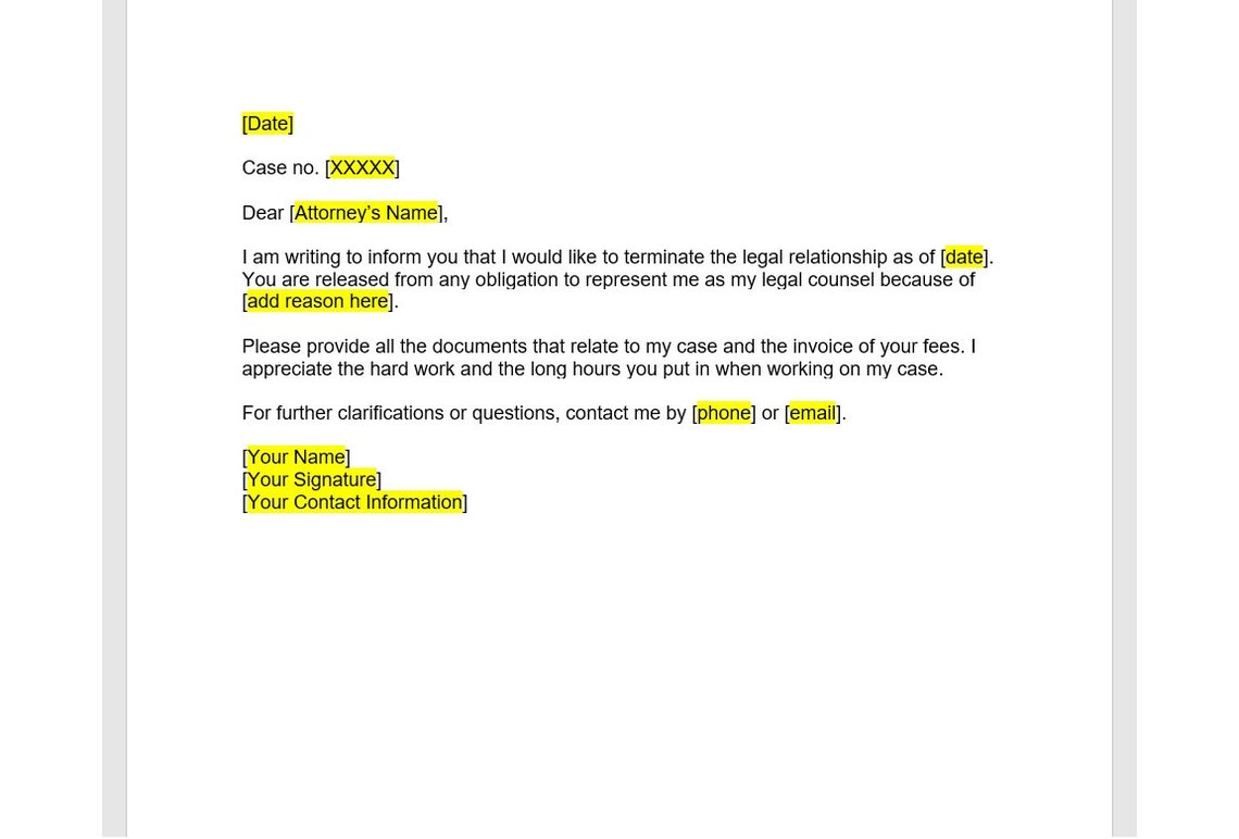 Editable Attorney Client Termination Letter, Attorney Termination ...