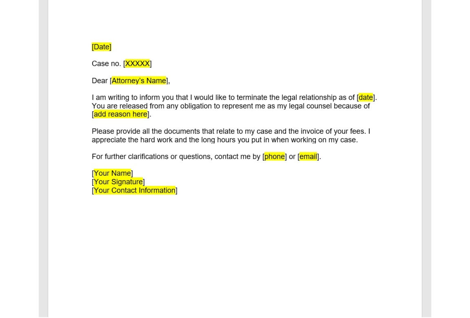 Editable Attorney Client Termination Letter, Attorney Termination ...