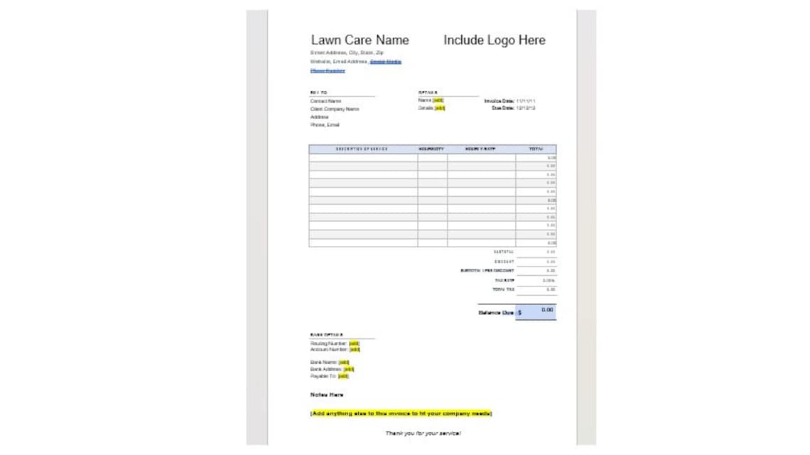 Editable Lawn Care Services Invoice Template, Lawn Care Services ...
