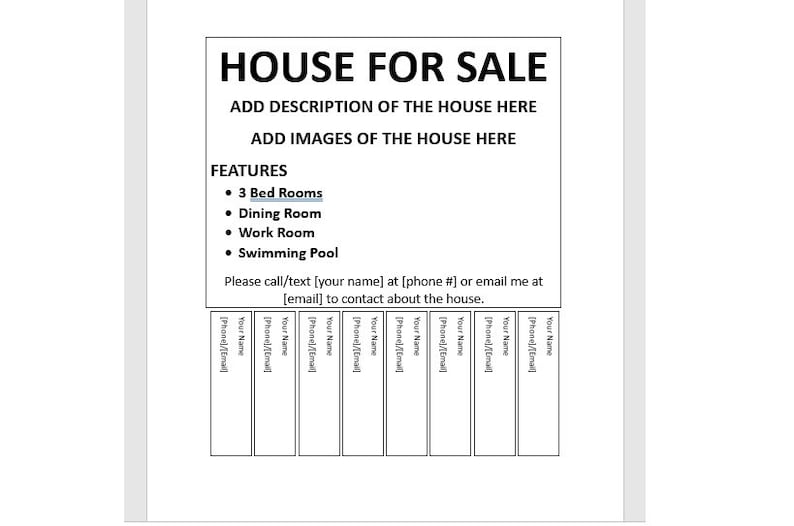 Editable House for Sale Tear-off Flyer, Tear-off Flyer Template, House ...