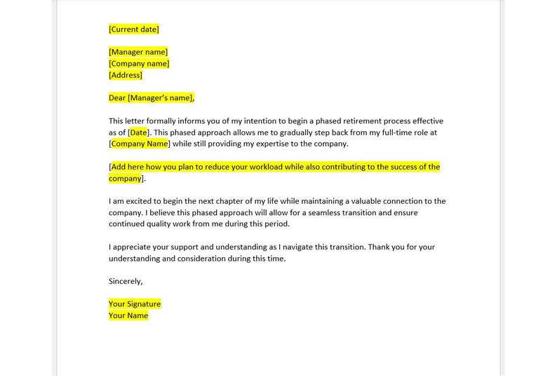 Phased Retirement Resignation Letter, Resignation Letter, Resignation ...