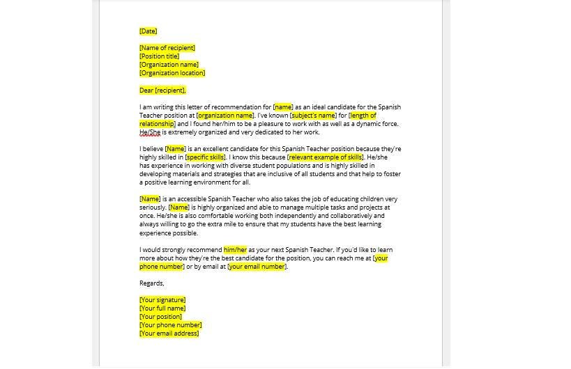 Spanish Letter Format Application Letter Format