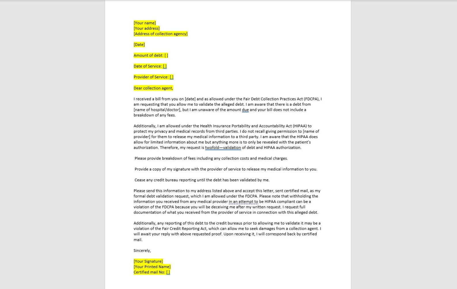 Medical Bill Validation Letter Template, Medical Bill Validation Letter ...