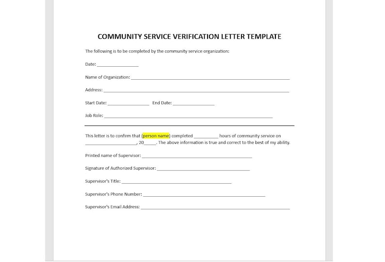 Editable Community Service Verification Letter Template, Community ...