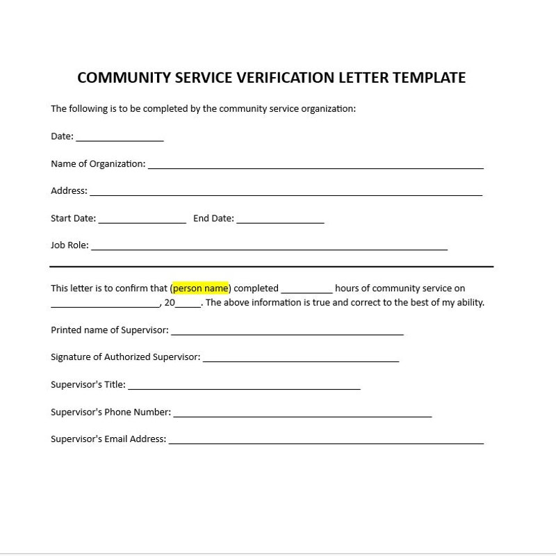 Community Service Letter Template - Etsy