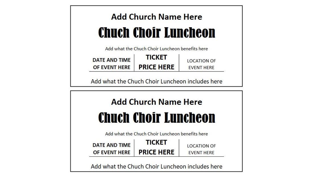 Church Choir Luncheon Sale Ticket, Choir Luncheon Fundraiser Ticket ...