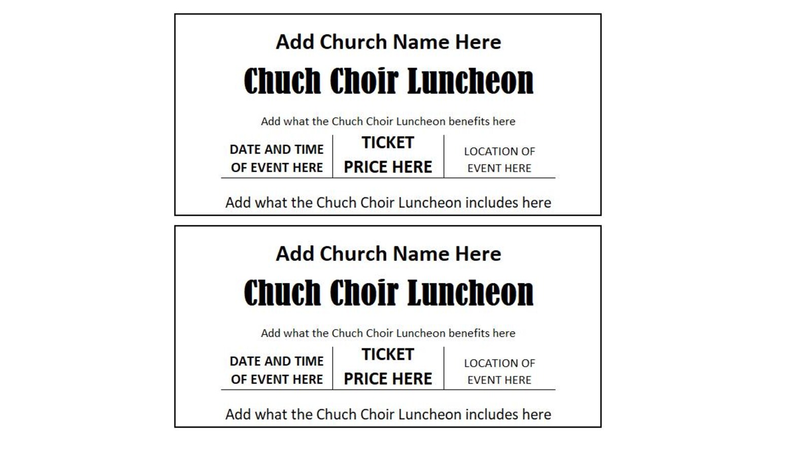 Church Choir Luncheon Sale Ticket, Choir Luncheon Fundraiser Ticket ...