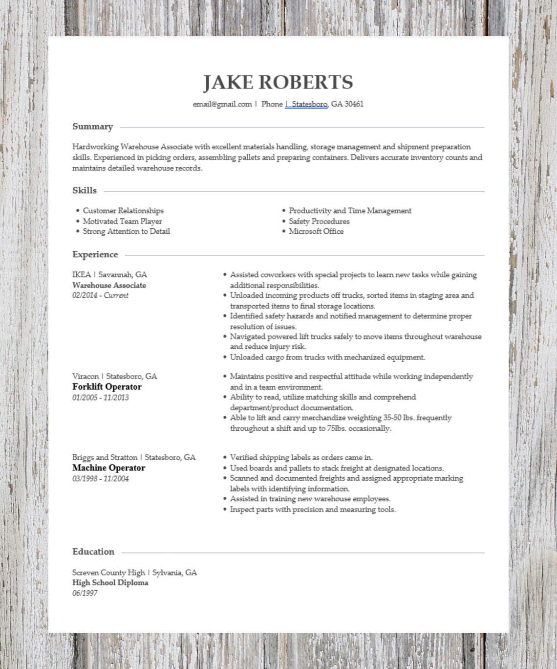 Basic Resume Template Word, Basic Resume Template for Word, Editable ...