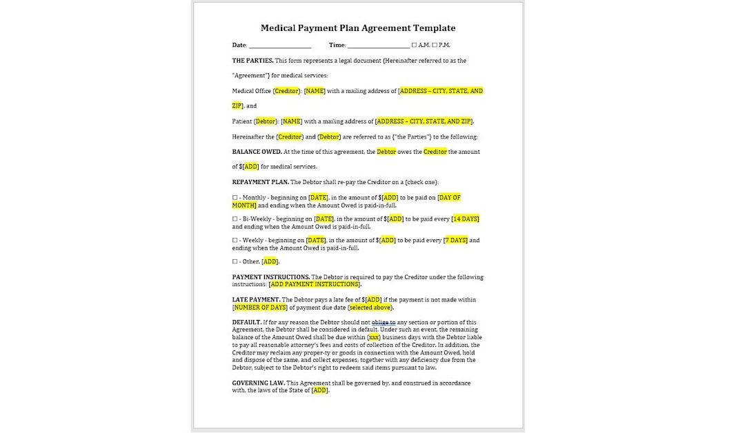 Editable Medical Service Payment Plan Template, Medical Service Payment ...