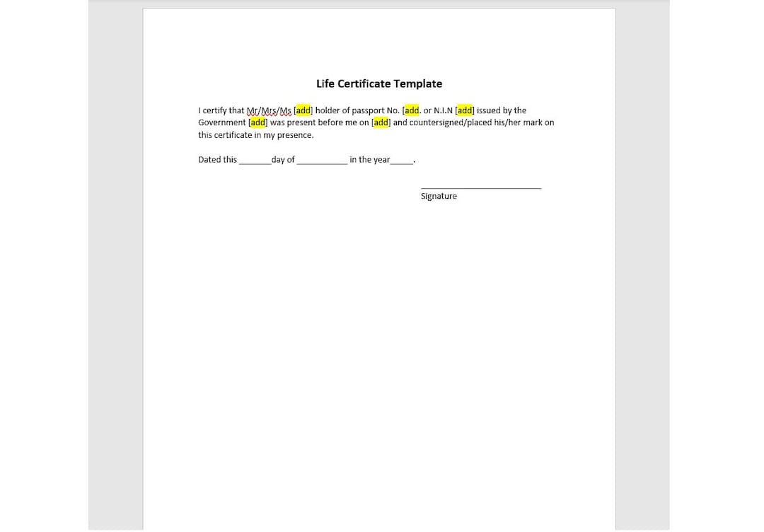 Proof of Life Form, Life Certificate Form Template, Life Certificate ...