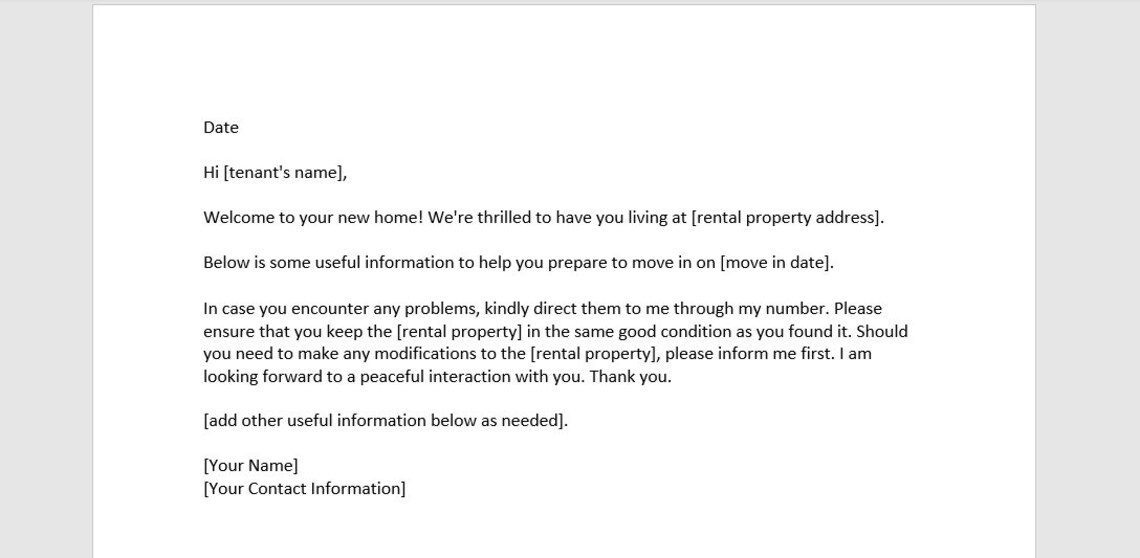 New Tenant Welcome Letter Template, New Tenant Welcome Letter, New ...