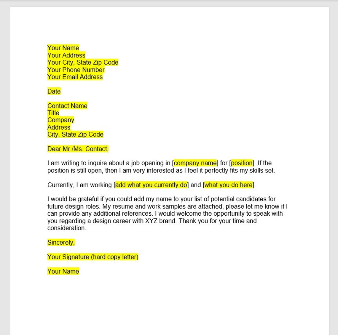 Job Inquiry Letter Template, Job Inquiry Letter, Job Inquiry Template ...