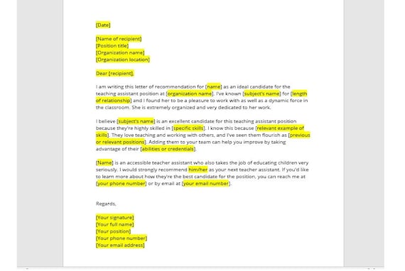 Letter Of Recommendation Format Teacher
