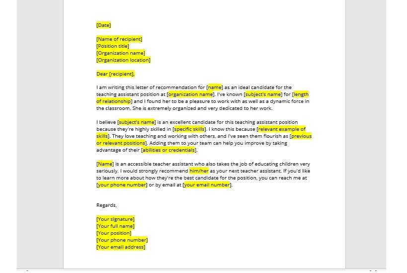 Recommendation Letter Format For Teacher 5 Tips: Requesting College