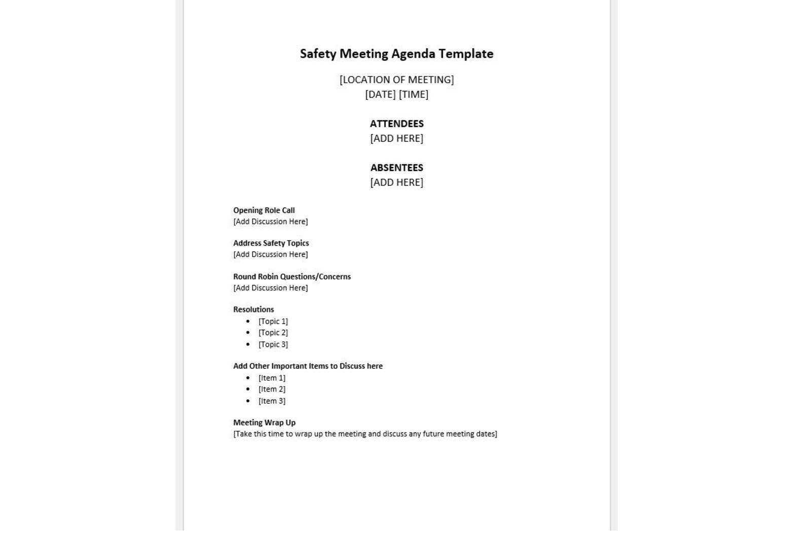 Editable Safety Template Meeting Template, Safety Meeting Template ...