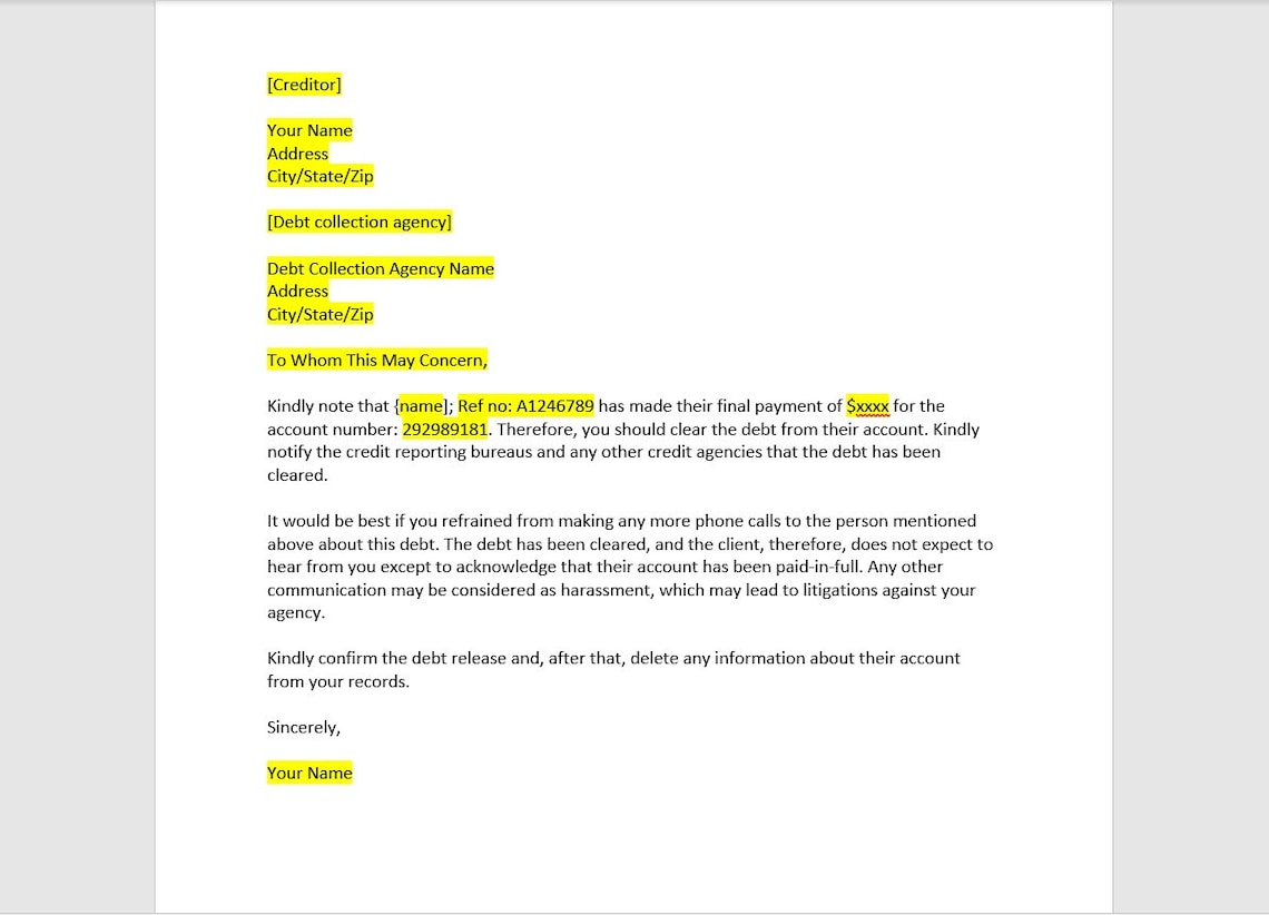Debt Release Letter Template, Debt Release Letter, Debt Release ...
